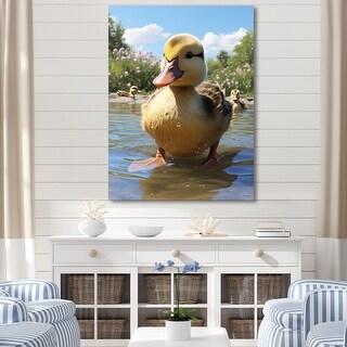 Designart "Yellow And Green Baby Duck Photo At The Lake" Duck Wall Art ...