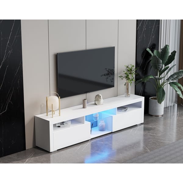 White modern simple TV cabinet，2 Storage Cabinet with Open Shelves for ...