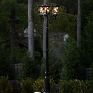 Victorian Bulb Triple Head Solar Lamp Post - Black Finish - Bed Bath ...