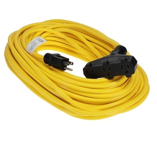 100 Ft 14/3 SJTW Yellow, Outdoor 3-Outlet Extension Cord - 3 Prong ...