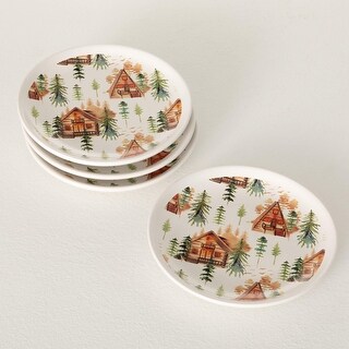 Sullivans 8" Rustic Cabin Snack Plate Set of 4, Ceramic - Bed Bath ...