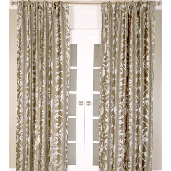 Green Cotton Velvet Printed Curtain Panel, Lined - Single Curtain Panel ...