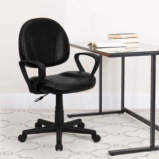 Mid-Back Black Leather Ergonomic Task Chair with Arms - Bed Bath ...
