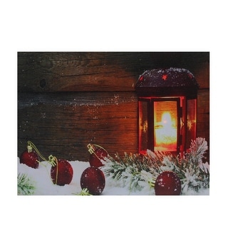LED Lighted Candle Lantern Wintry Christmas Canvas Wall Art 12 x 15.75 ...