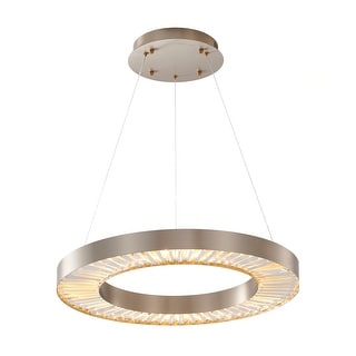 1-Light D23.62" Gold Halo Frame LED Chandelier with Clear Crystals ...