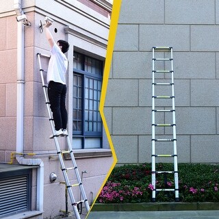 10.5ft Retractable Ladder, Multi-Functional Foldable Ladder with Hook ...