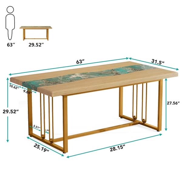 63 Inches Dining Table Modern Kitchen Tables with Stylish Metal Legs ...