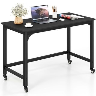 Costway Rolling Computer Desk Wood Top Metal Frame Laptop Table Study ...
