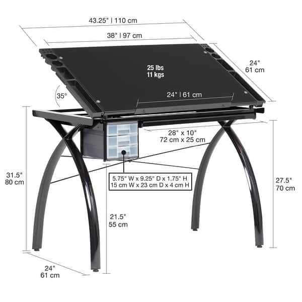 Studio Designs Futura Black Glass Top Drafting Table with Storage - Bed ...