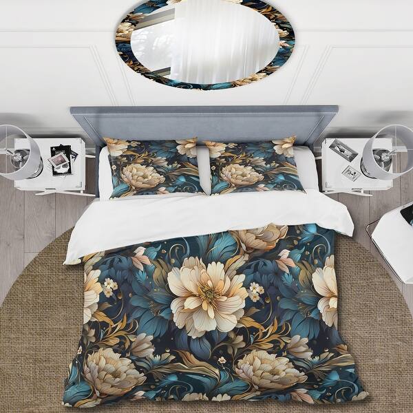 Designart "Flowers Elegance Boho Pattern" Blue Floral bed cover set ...