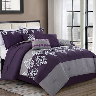 Embroidery Comforter Set 7 Alternative CalKing Dark Purple - Bed Bath ...