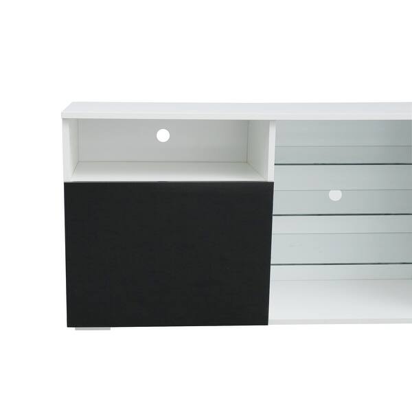 78 inch High Gloss Entertainment Center LED Lights Open Doors Modern TV ...