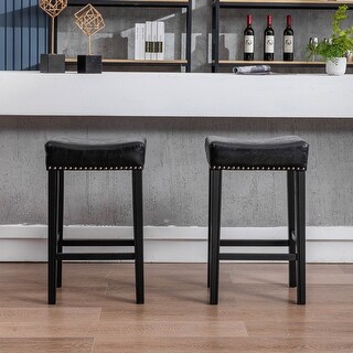 2pcs Counter Height Black Leather Bar Stools Backless Barstools - Bed ...
