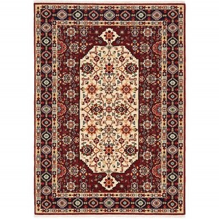 2' X 3' Red Ivory Blue And Orange Oriental Power Loom Stain Resistant ...