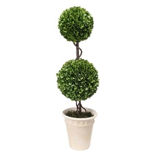 Potted Two-Tiered Artificial Boxwood Topiary - 22" - Bed Bath & Beyond ...