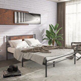 Simplism metal bed frame queen size, Noise Free Design, Rustic Brown ...