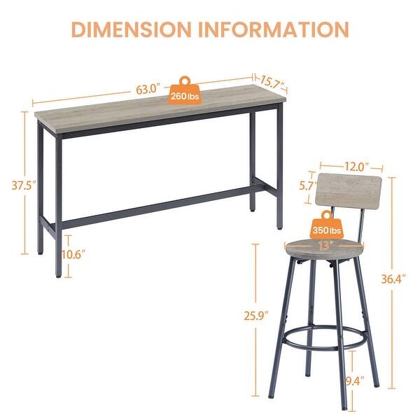 Industrial Style 4 Piece Dinette Set Bar Table with 3 PU Leather Bar ...