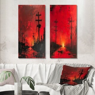 Red Black Power Lines To The Darkness I - Power Lines Wall Art Set Of 2 ...