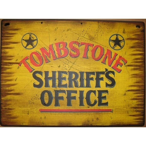 Cowboy Signs Wood Wall Hanging Tombstone Sheriffs Yellow Red - Bed Bath ...