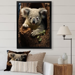 Designart "Grey Koala Portrait II" Animals Koala Framed Canvas Art ...