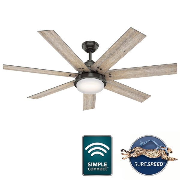 Hunter 60" WiFi Whittington Ceiling Fan with LED Light Kit and Handheld ...