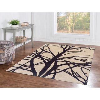 Linon Trio Collection Black/ Tan Tree Silhouette Modern Area Rug - Bed ...