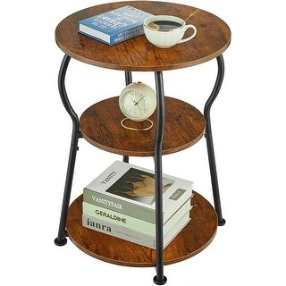 3-Tier Round Side Table with Adjustable Feet for Small Spaces - Bed ...