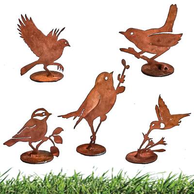 California Home and Garden Set of 5 Metal Rustic Rust Birds on Base, 4 ...