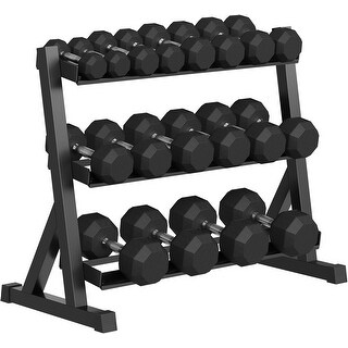 Premium Rubber Coated Hex Dumbbell Weight Set with Rack, Multiple ...