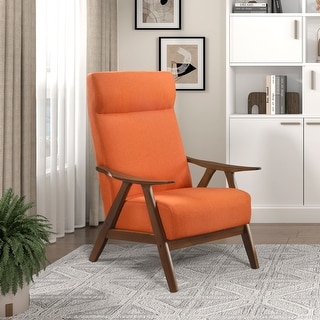 High-Back Orange Textured Fabric Accent Chair with Walnut Frame - Bed ...