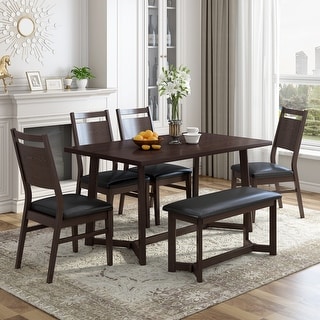 Farmhouse Dining Table Set, 6-Piece Solid Wood Table Dining Set with 4 ...