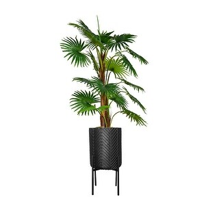 Artificial fan palm tree in Black Chevron planter 63.5 In - Green - Bed ...