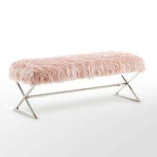 HomeRoots 48" Rose And Silver Upholstered Faux Fur Bench - 18 - Bed ...