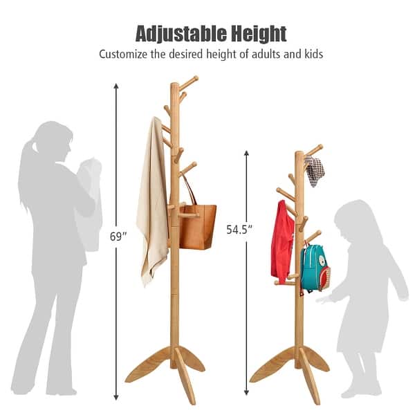 Wood Tree Coat Rack Freestanding Coat Stand with 11 Hooks Stable Base ...