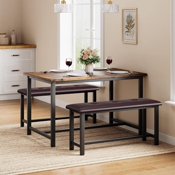 Table Set with 2 Upholstered Benches for 4 - Bed Bath & Beyond - 39889262