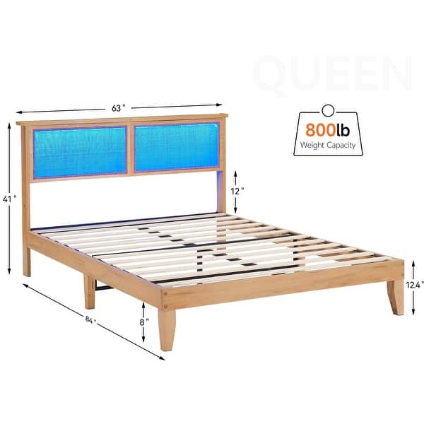 Bed Frame with Natural Rattan Headboard - Bed Bath & Beyond - 39082354