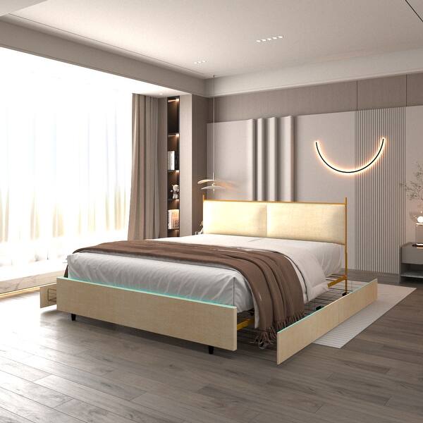 King Size Platform Bed with Upholstered Headboard, King Bed Metal Frame ...