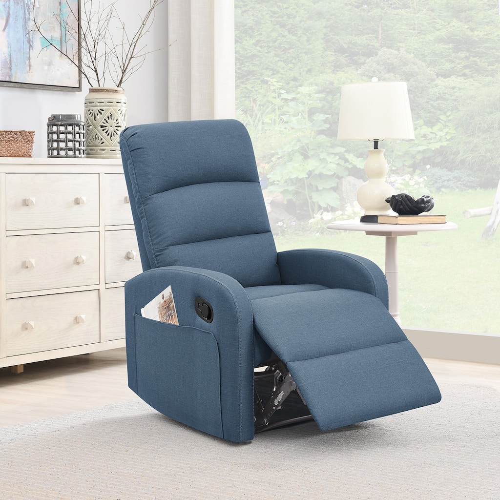 Charlotte Manual Upholstered Recliner, Denim Blue - Overstock - 32280412