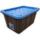 27 Gallon Heavy Duty Plastic Storage Tote, Black with Blue Lid, Set of ...