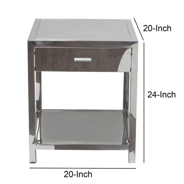 Square Stainless Steel Accent Table with One Drawer and Open Bottom ...