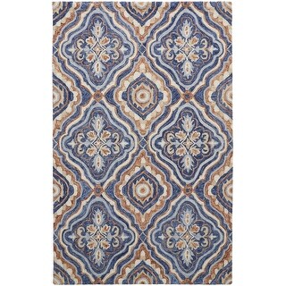 2' X 3' Blue Orange And Ivory Wool Geometric Tufted Handmade Area Rug ...