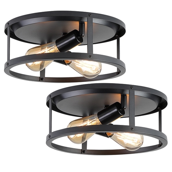 2 Light Farmhouse Flush Mount Ceiling Light - 12.97"x12.97"x5.83" - Bed ...