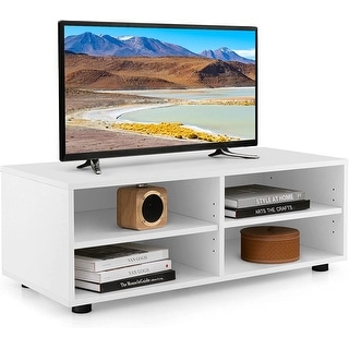 4 Cubby TV Stand for 40+ Inch TV, White Wood TV Media Console Table ...