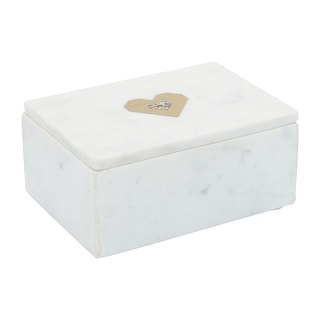 7" x 5" Marble Storage Box Contemporary White Heart Adorned Rectangular ...