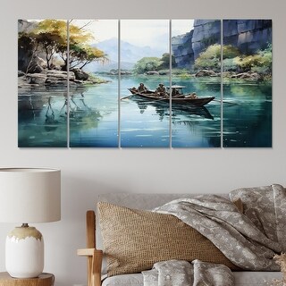 Designart "Boat In Vietnam Hidden Waterways I" Vietnam Multipanel Wall ...