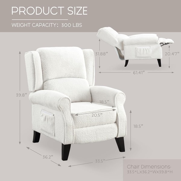 HOMYKA Polyested Upholstered Pushback Recliner Accent Chair Wingback ...