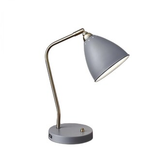 Grey Metal and Antique Brass Adjustable USB Port Desk Lamp - 6.25 x 12. ...