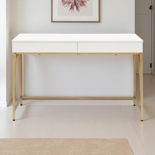 30" High Gloss Vanity Desk with 2 Drawers and Gold-Toned Base - Bed ...