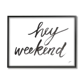 Stupell Hey Weekend Phrase Minimal Ink Pattern Typography Framed Wall ...