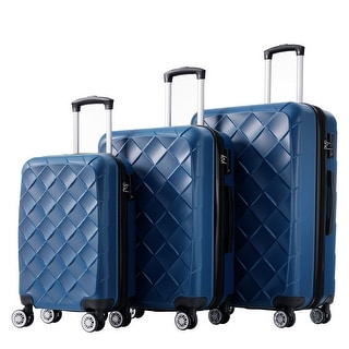 Blue Hard Shell Trolley Suitcase 3 Piece Expandable Luggage Set - Bed ...